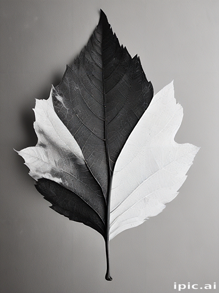 Contrast of Nature: A Leaf Split Between Black and White Shades