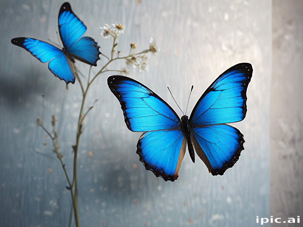 Two Vibrant Blue Butterflies Gracefully Fluttering Among Delicate White ...