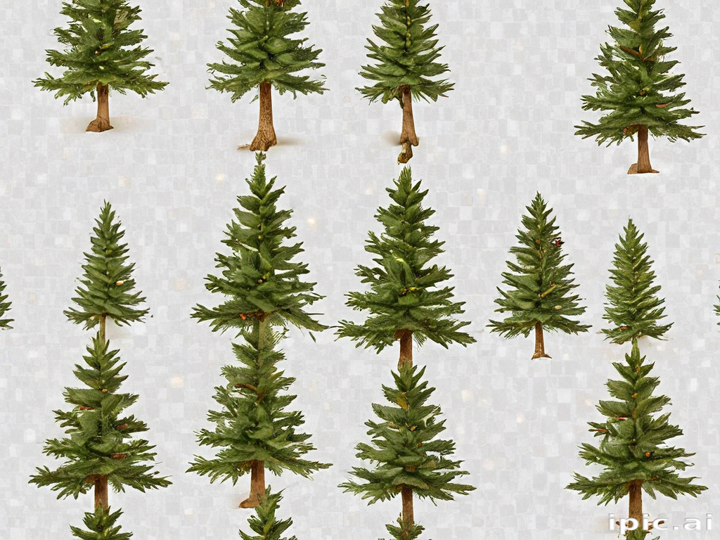 A Festive Forest Scene Featuring Lush Green Trees on a Light Background.