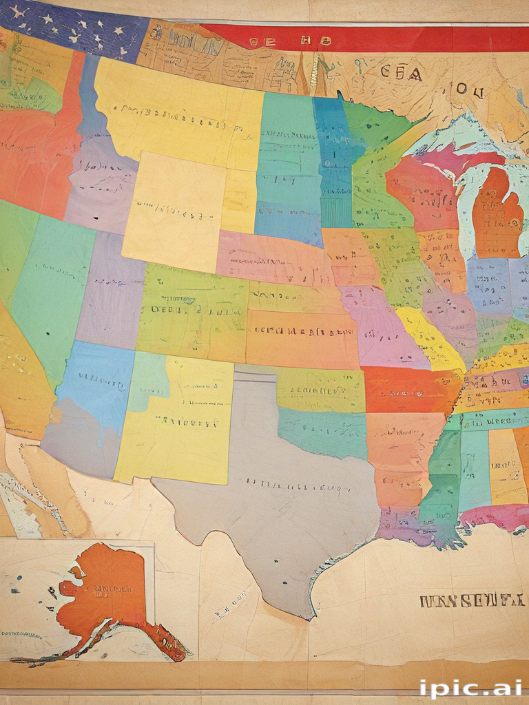 Colorful Historical Map of the United States Highlighting State ...
