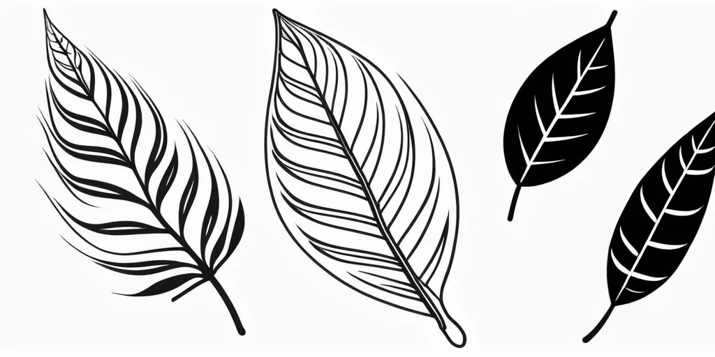 Artistic Illustration of Various Leaf Designs in Black and White