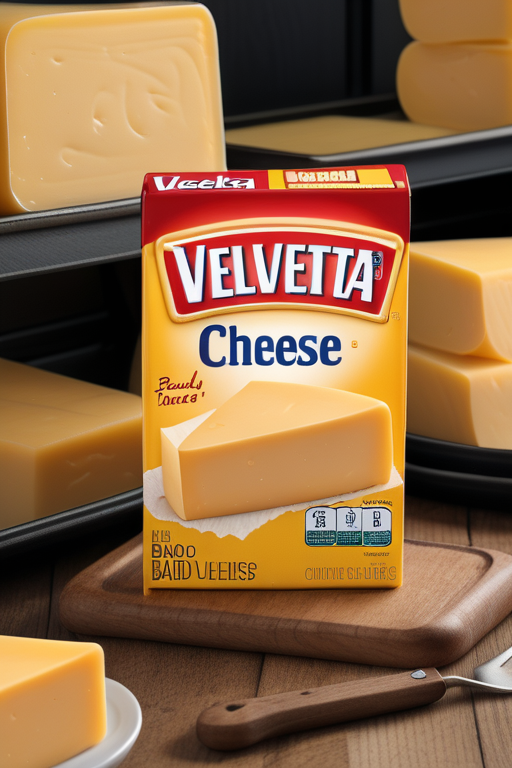 Delicious Velveeta Cheese Packaging Surrounded by Blocks of Creamy Goodness