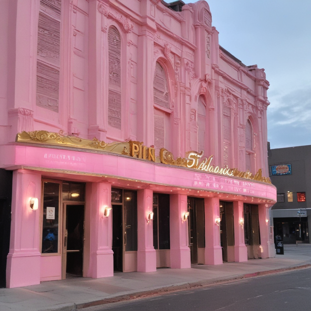 cute pink movie theatre outside