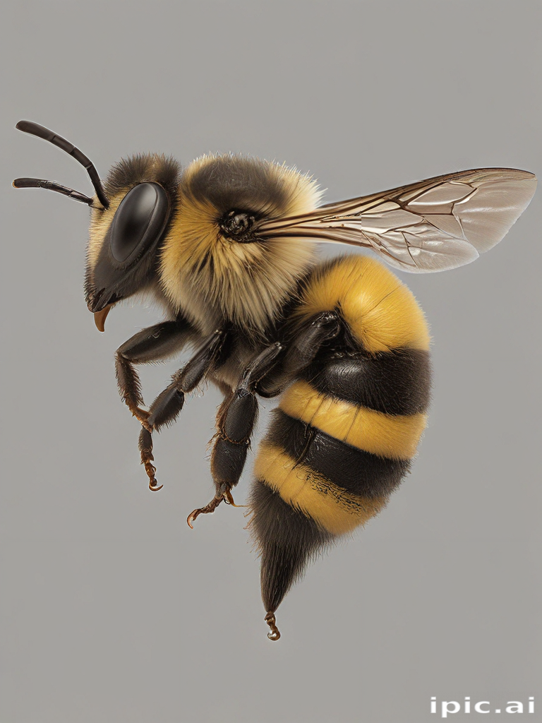 A Close-Up View of a Vibrantly Colored Bumblebee in Mid-Flight.