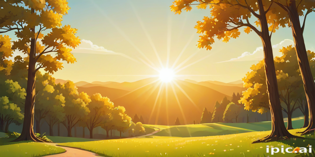 Radiant Sunrise Over Rolling Hills with Lush Trees and Golden Light