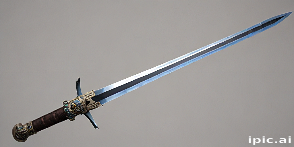 Exquisite Sword with Intricate Handle Design and Shimmering Blade Details