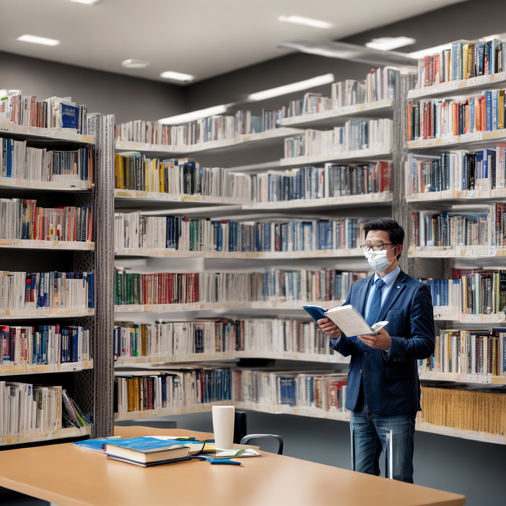 Librarian with book in a modern library