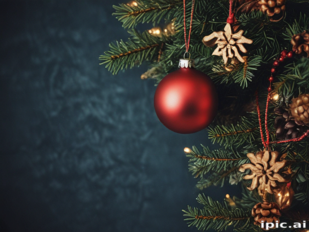Festive Christmas Tree Decorations with Red Ornament and Natural Elements