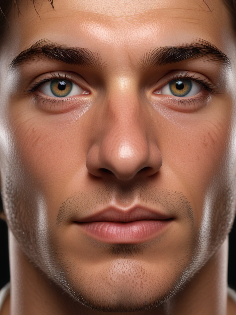 A Close-Up Portrait of a Young Man with Striking Features and Expression