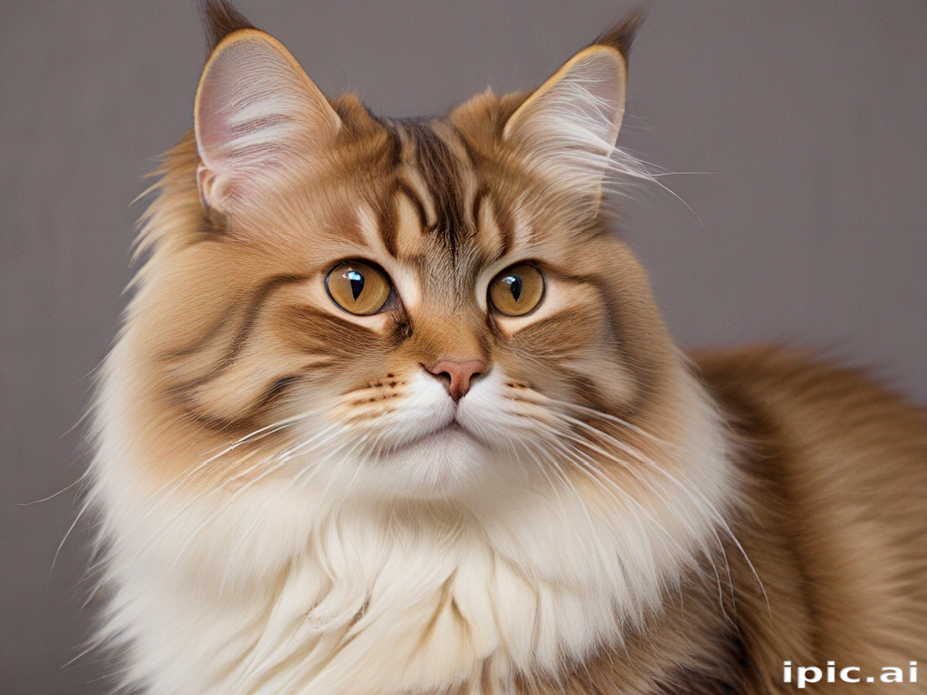 Majestic Long-Haired Cat with Striking Eyes and Fluffy Fur Portrait.