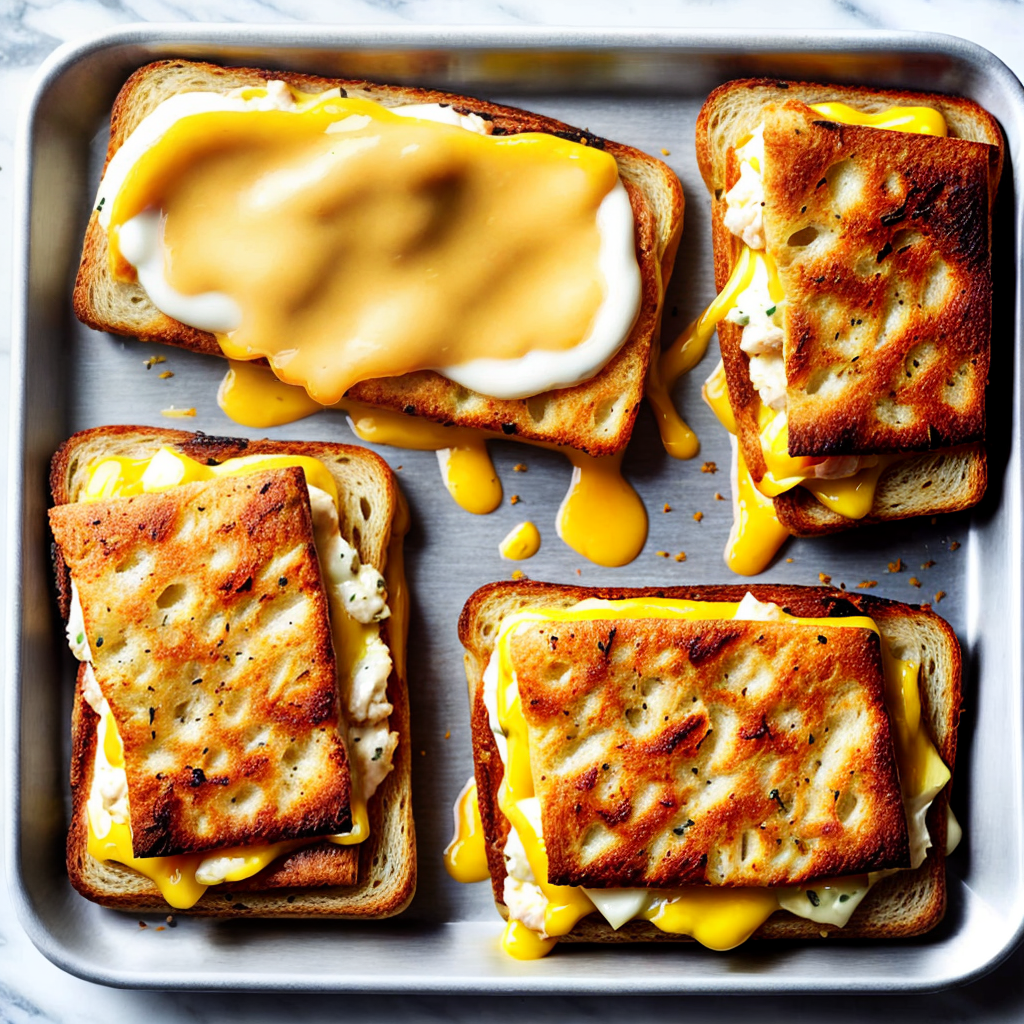 Fish and melting cheese on bread