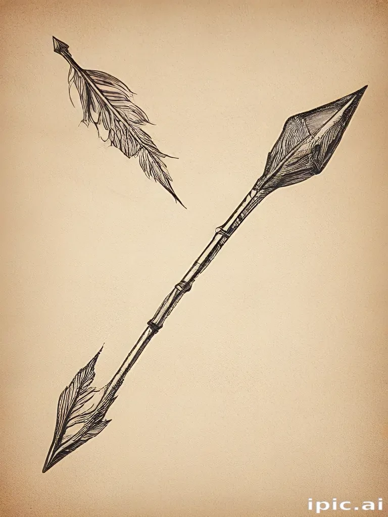Intricate Illustration of Traditional Arrows with Detailed Feathers and ...