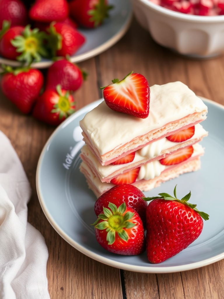 Delightful Strawberry Layered Dessert with Cream and Fresh Strawberries ...