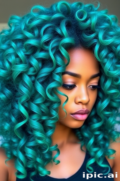 Stunning Portrait of a Young Woman with Vibrant, Curly Teal Hair