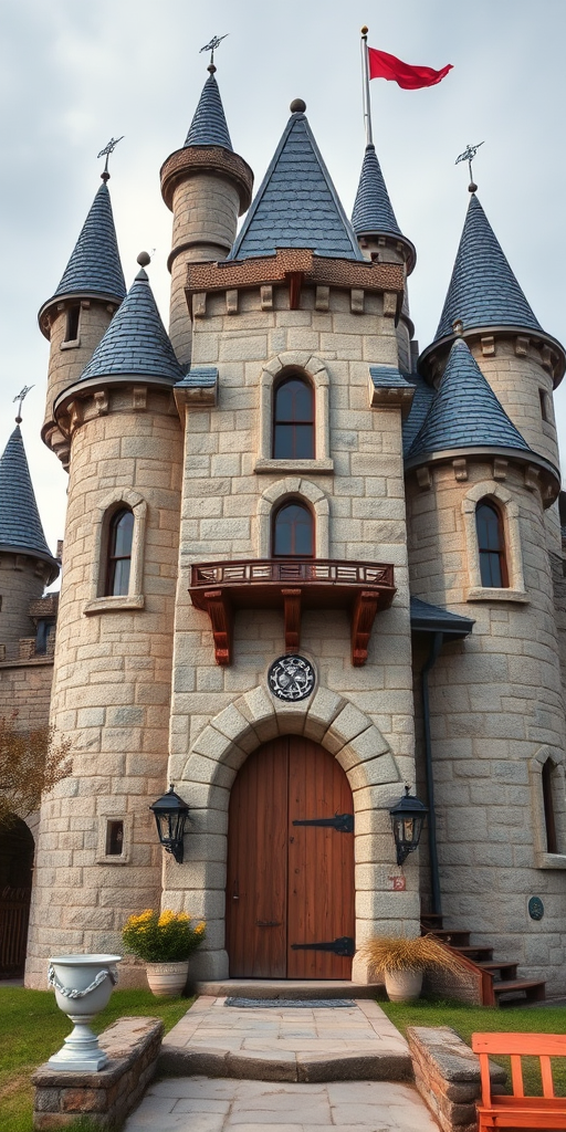 regenerate a highly detailed image of a whimsical stone castle with ...