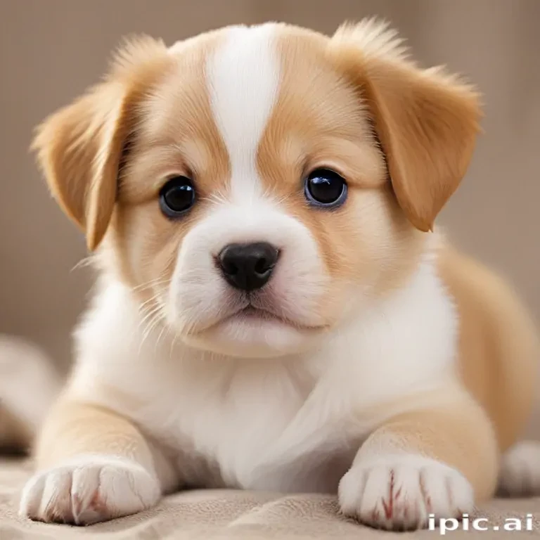 Adorable Puppy with Fluffy Fur and Big Blue Eyes Looking Curious