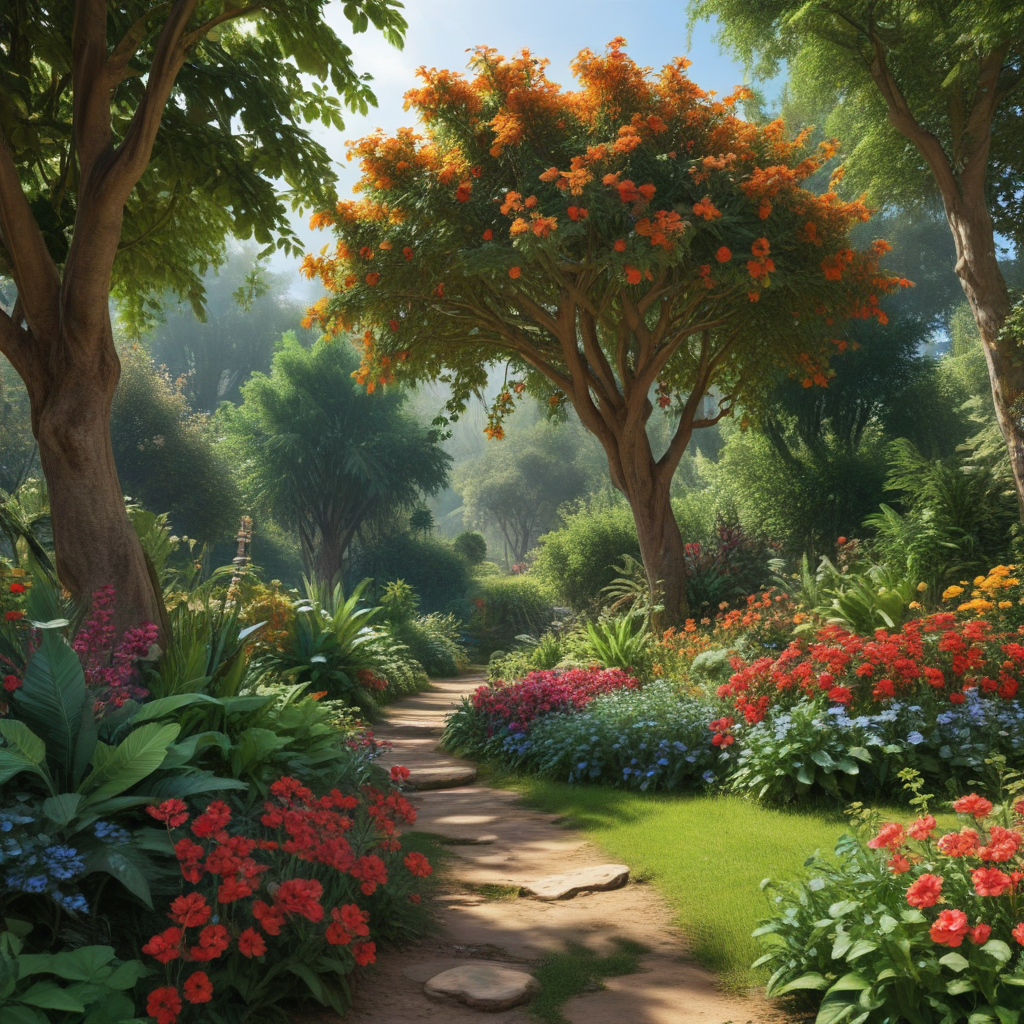 Garden of Eden scene, colorful, realistic