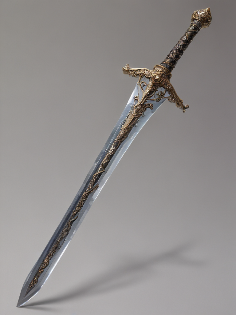 Exquisite Fantasy Sword with Intricate Golden Hilt and Sharp Blade