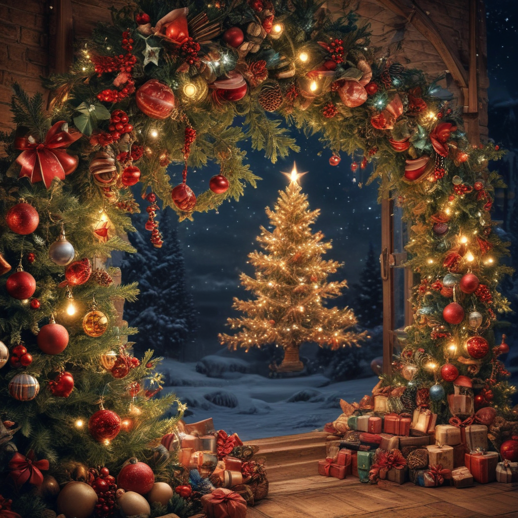 Enchanting Holiday Scene Featuring a Festively Decorated Christmas Tree ...