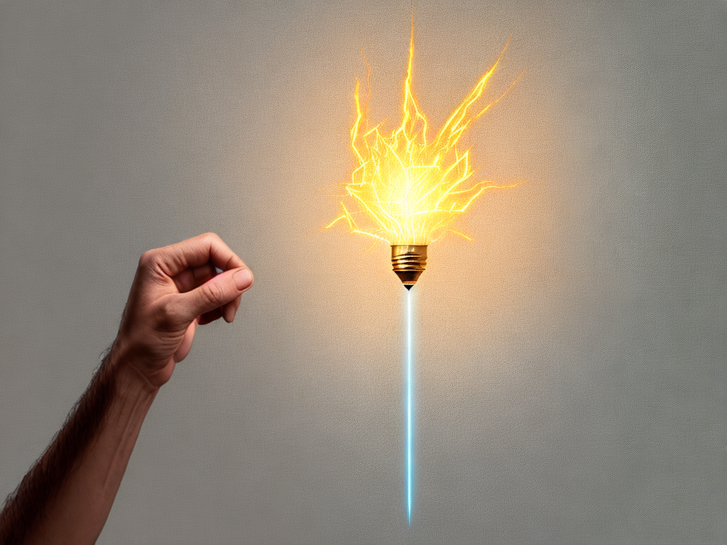 a drawing of an open hand from which a spark of light comes out