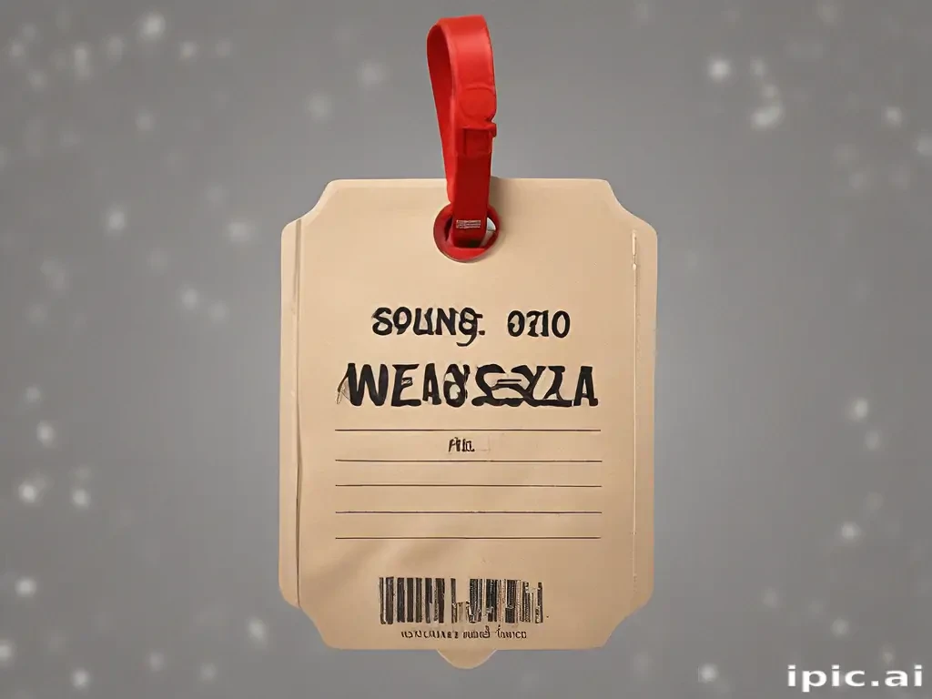 Identification Tag Featuring Bold Text and a Red Strap for Attachment