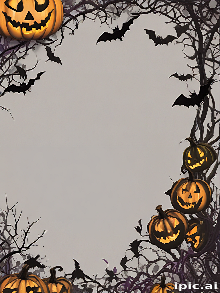 Spooky Halloween Scene with Pumpkins and Bats Framing an Empty Space