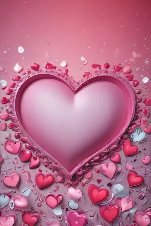Beautiful Pink Heart Surrounded by Colorful Mini Hearts and Sparkling Drops