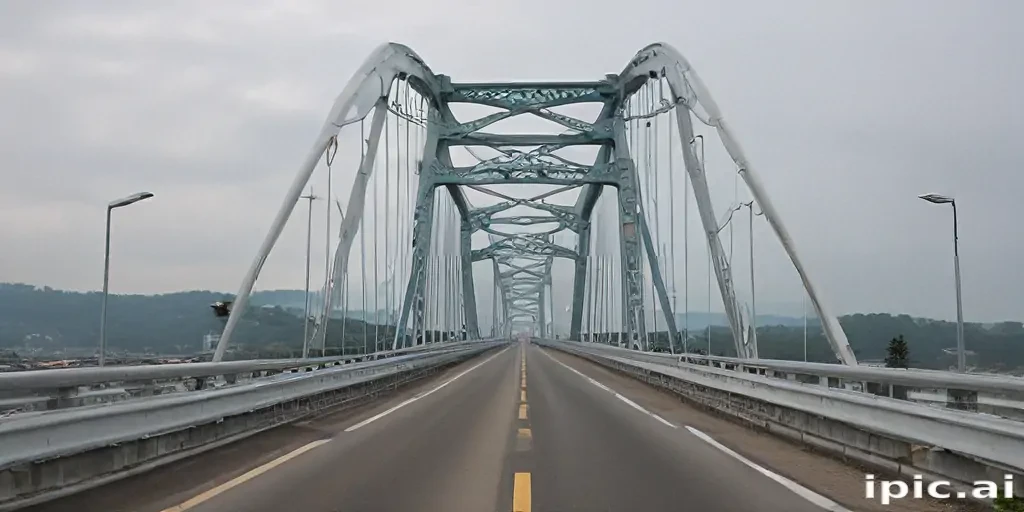 Stunning View of a Modern Steel Arch Bridge Over a Road