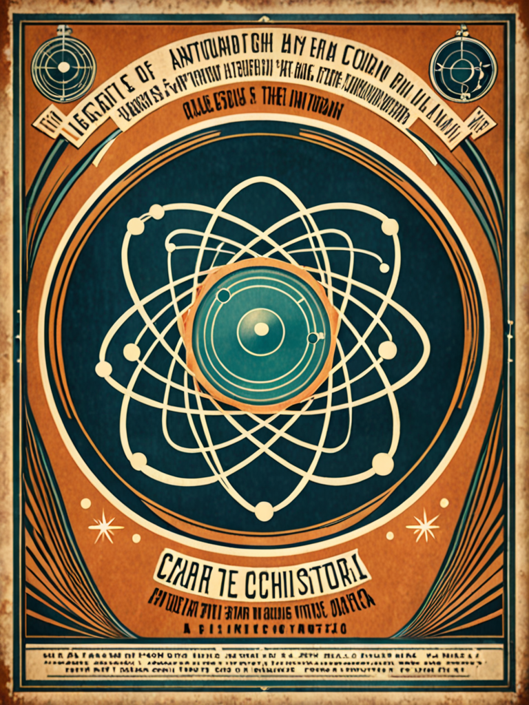 art deco chemistry atom science propaganda poster