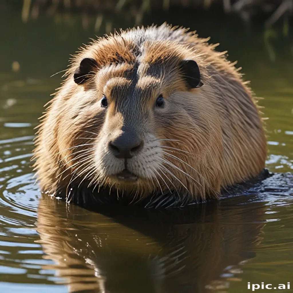 A Capybara Relaxing in Calm Water Surrounded by Nature's Beauty.