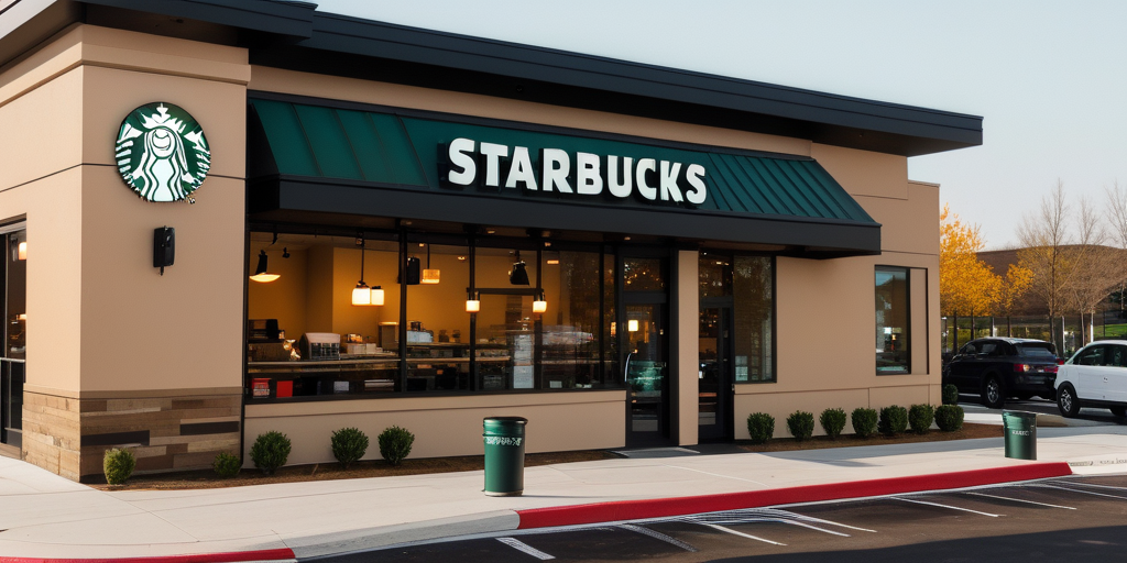 Modern Starbucks Coffee Shop Exterior with Green Awning and Welcoming ...