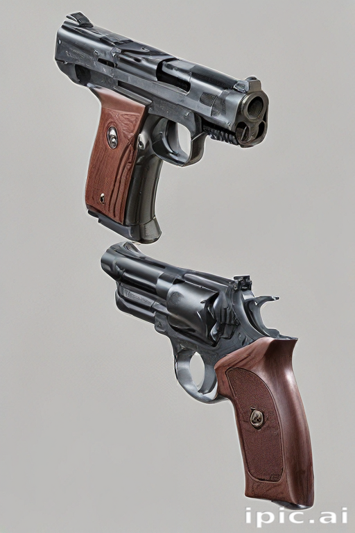 Two Distinct Handguns Displayed Together: A Semi-Automatic and Revolver
