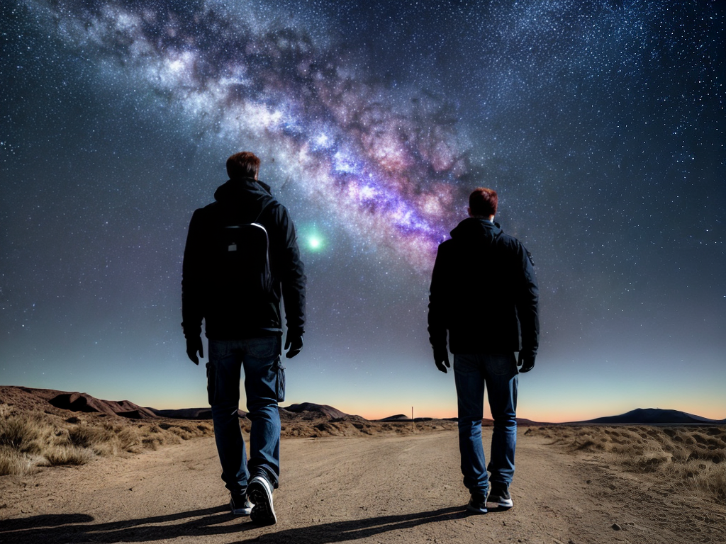 Endless galaxy, universe, man, broad shoulder, red hair, alone, walking ...