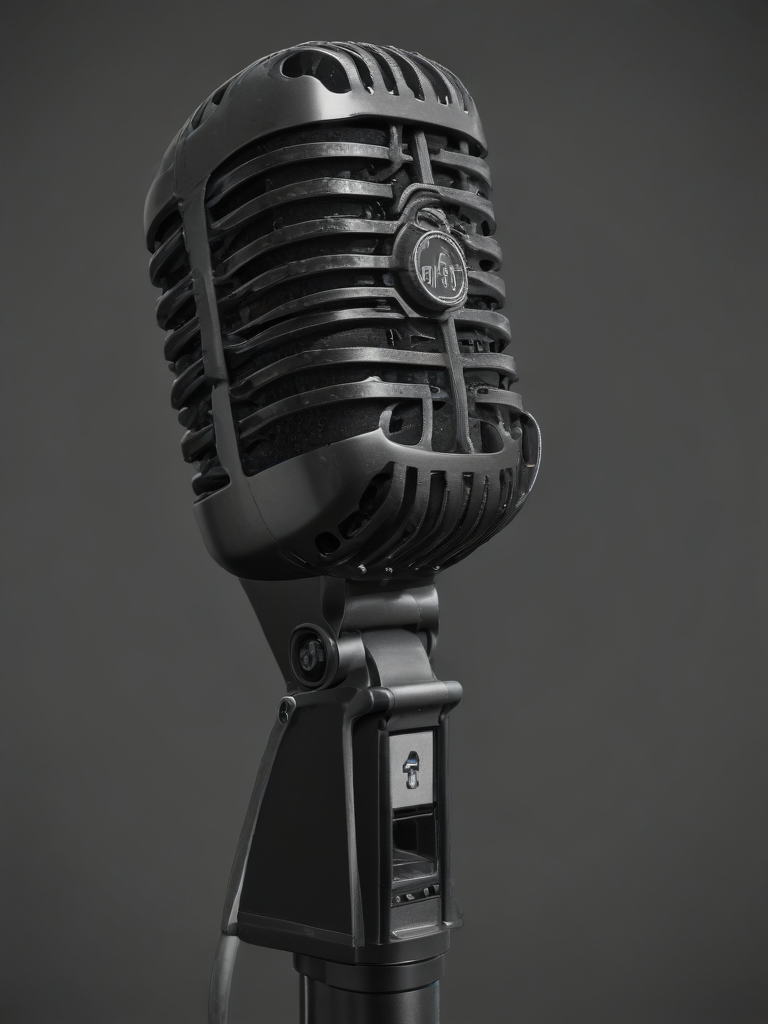 Classic Vintage Microphone Standing Tall Against a Dark Background