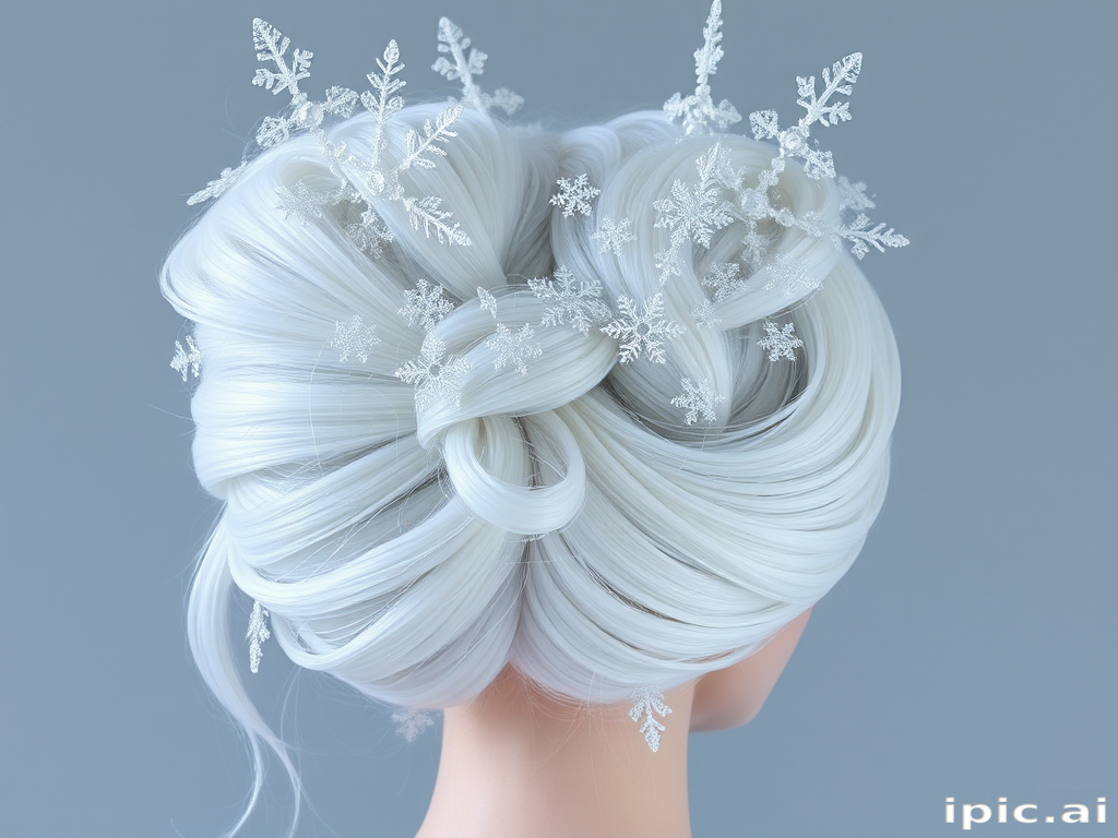 Elegant White Hair Updo Adorned with Delicate Snowflake Decorations for ...