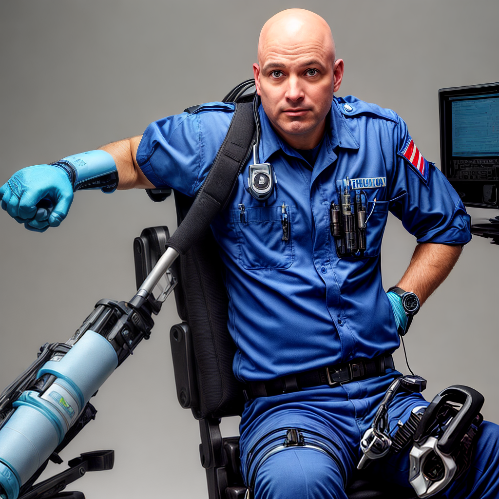a bald paramedic with bionic arms and legs