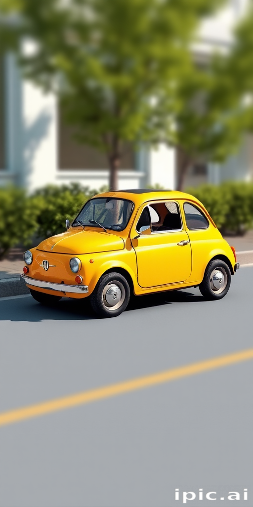 A Charming Vintage Yellow Car Parked on a Sunny City Street.