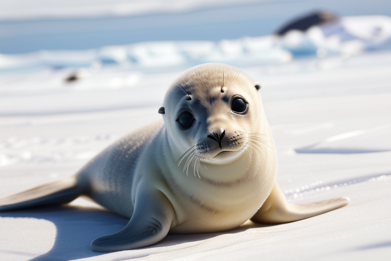 Adorable Baby Seal Relaxing on the Sandy Beach Under a Bright Sky
