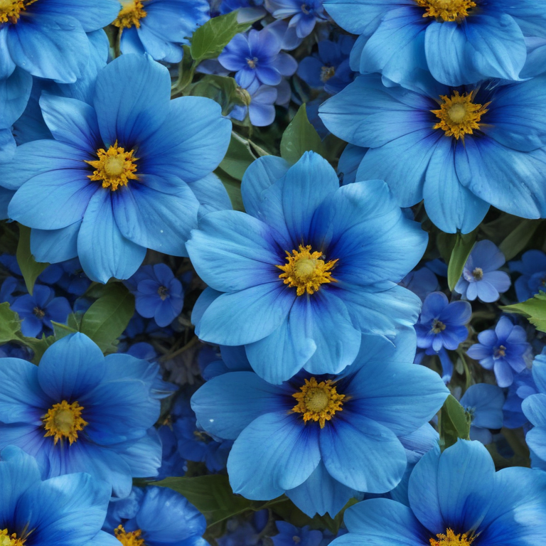 Vibrant Blue Flowers in Full Bloom Surrounded by Delicate Blossoms