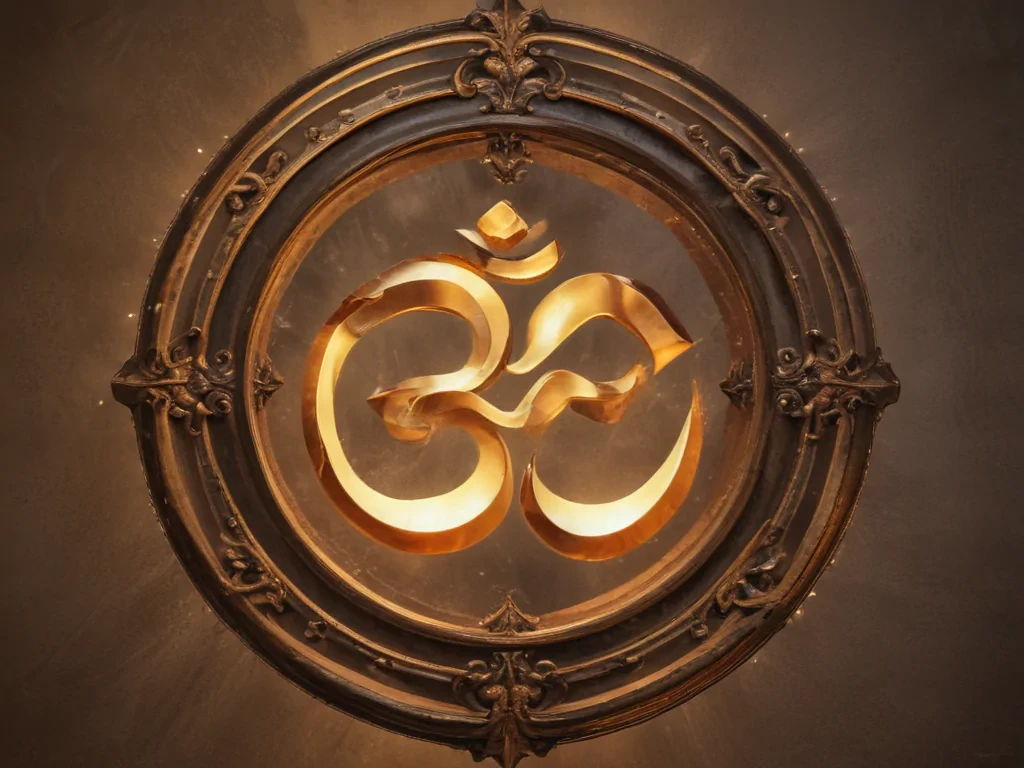 Illuminated Symbol of Om Encased in an Ornate Decorative Frame