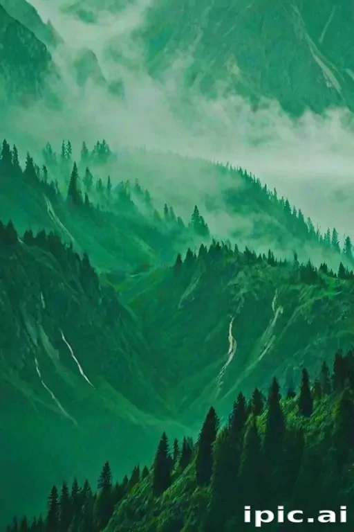 Majestic Green Mountains Shrouded in Mystical Fog and Serenity