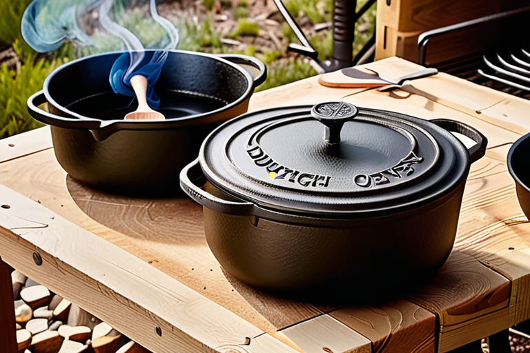 Outdoor Cooking Setup Featuring Dutch Oven and Cast Iron Cookware