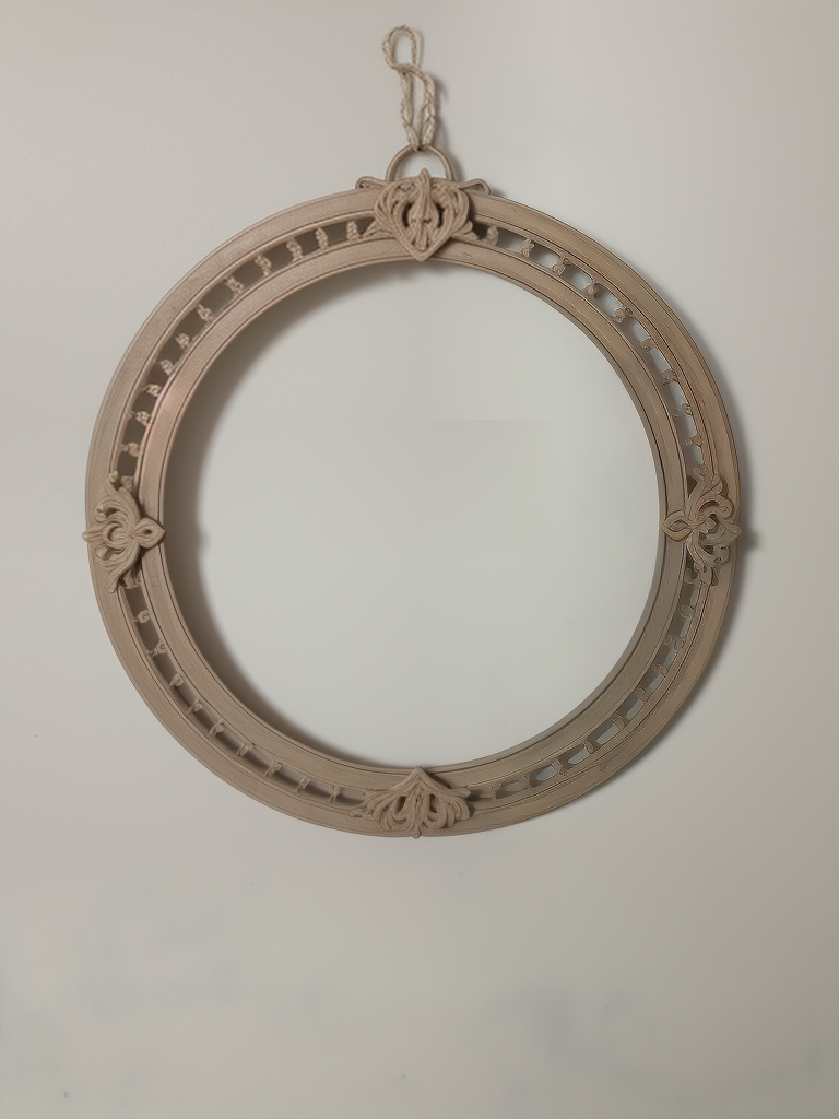 Elegant Round Mirror with Intricate Decorative Frame Hanging on Wall