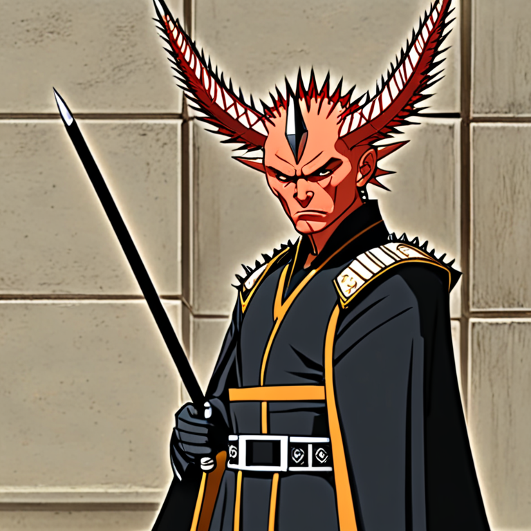 A bald but spiky horned red skinned fiery villain done in the korean ...