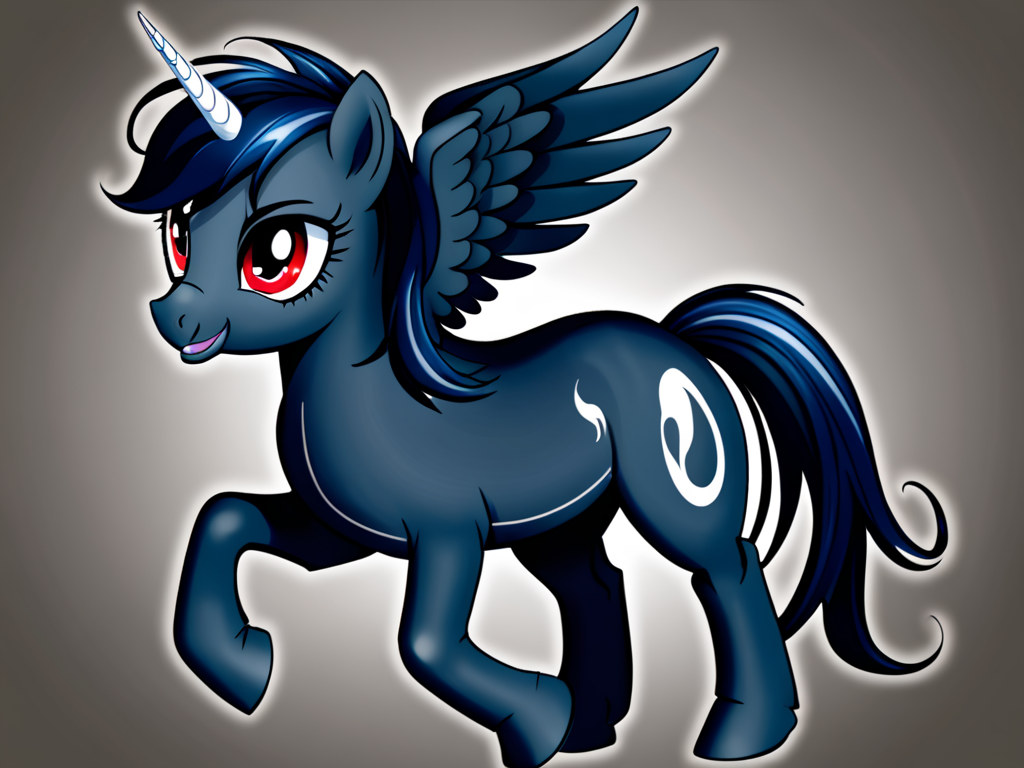 mlp pony dark alicorn with white markings on face red eyes red and ...