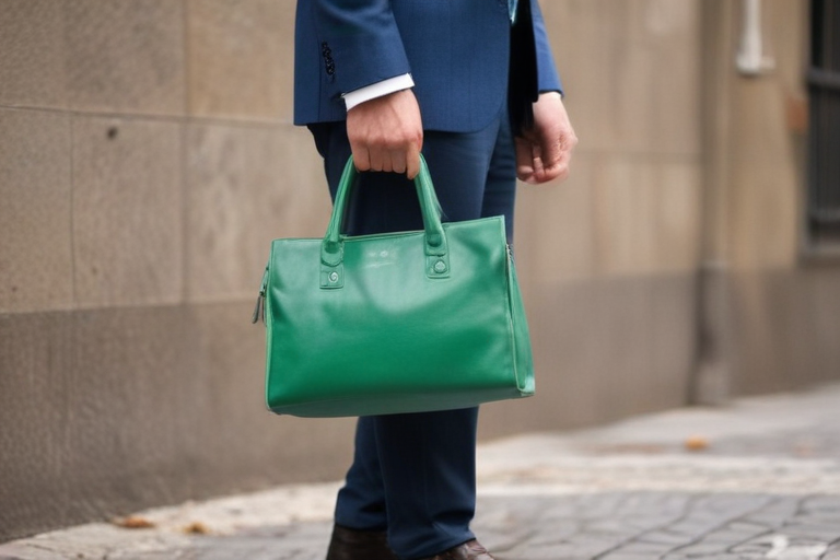 A guy holding a Green bag