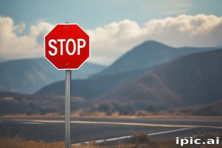 Prominent Stop Sign Against a Scenic Mountainous Background on a Road
