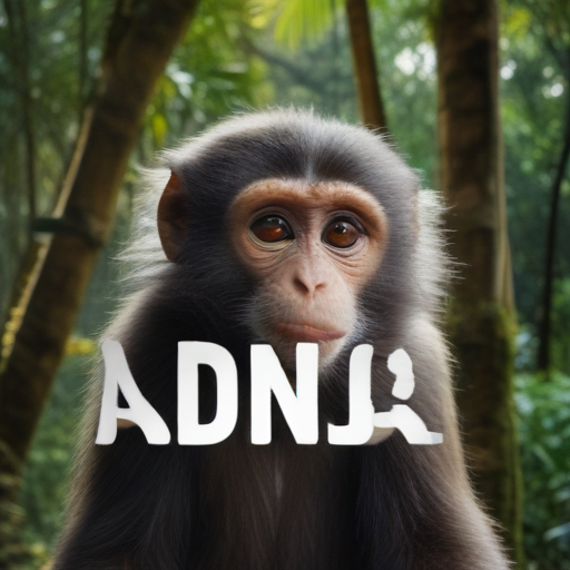 The DNA logo with a monkey in front of the text in a jungle beach with ...
