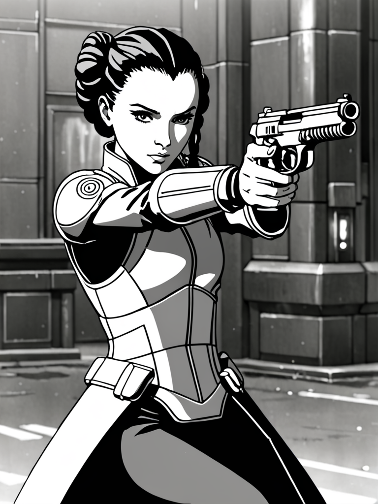 Padmé Amidala, anime, manga, 2d, ghibli, ghost in a shell, black and ...
