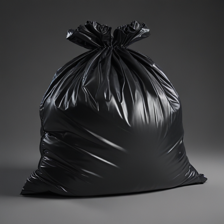 Large Black Garbage Bag Filled with Unwanted Items Ready for Disposal